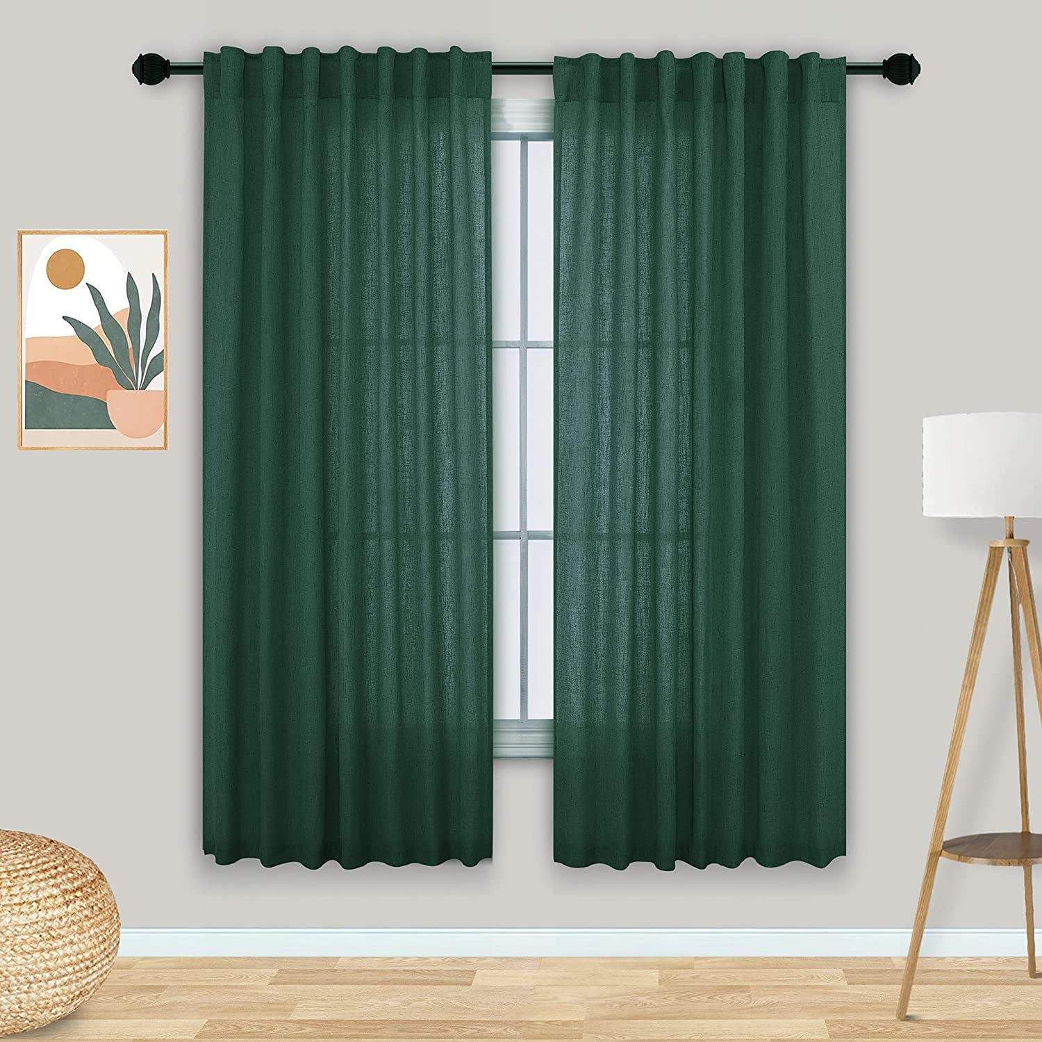 Hunter Green Curtains Panels 63 Inch Length for Back Tab Semi Sheer ...