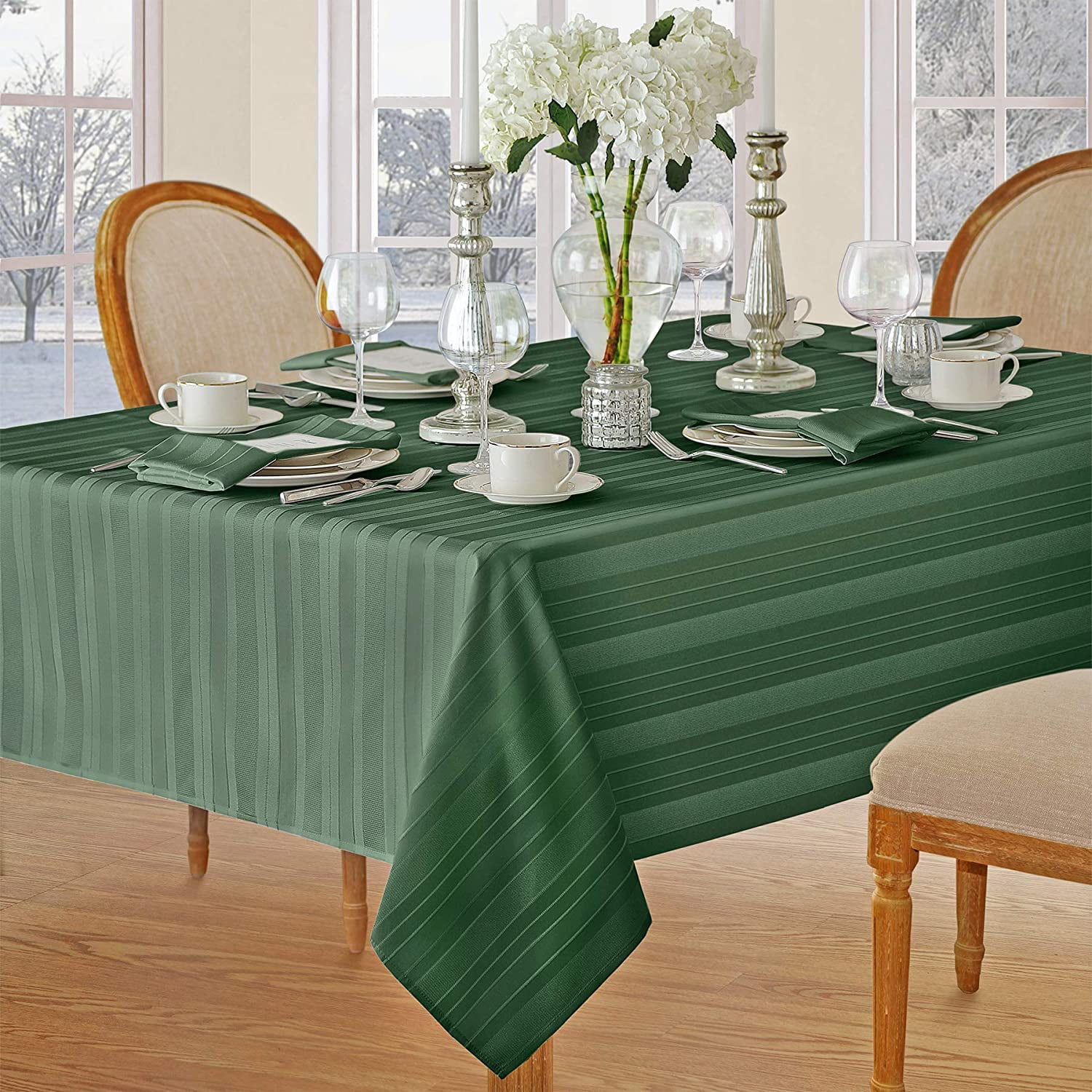 Hunter Green Denley Woven Textured Satin Stripe 60 x 144 inch Rectangle ...