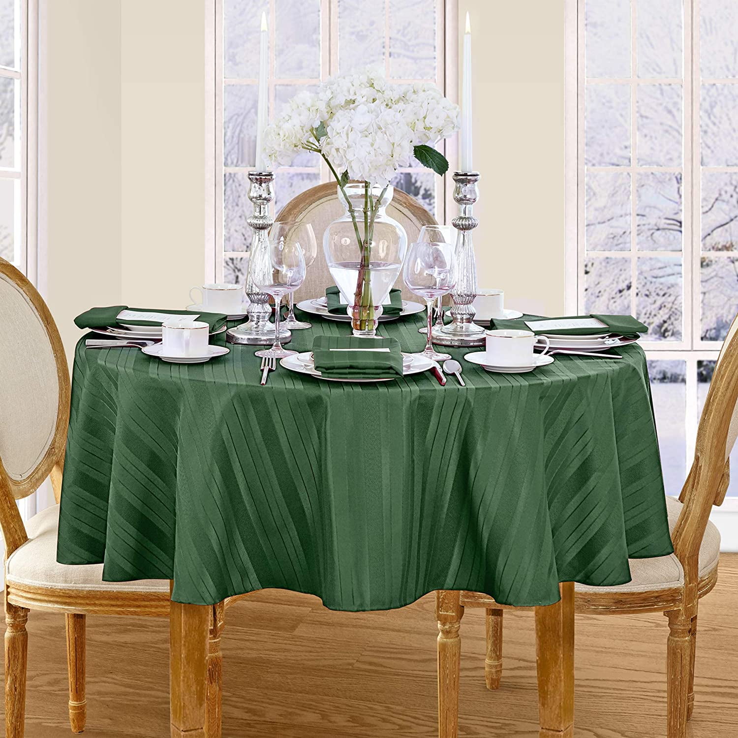 Hunter Green Denley Woven Textured Satin Stripe 60 x 84 inch Oval ...