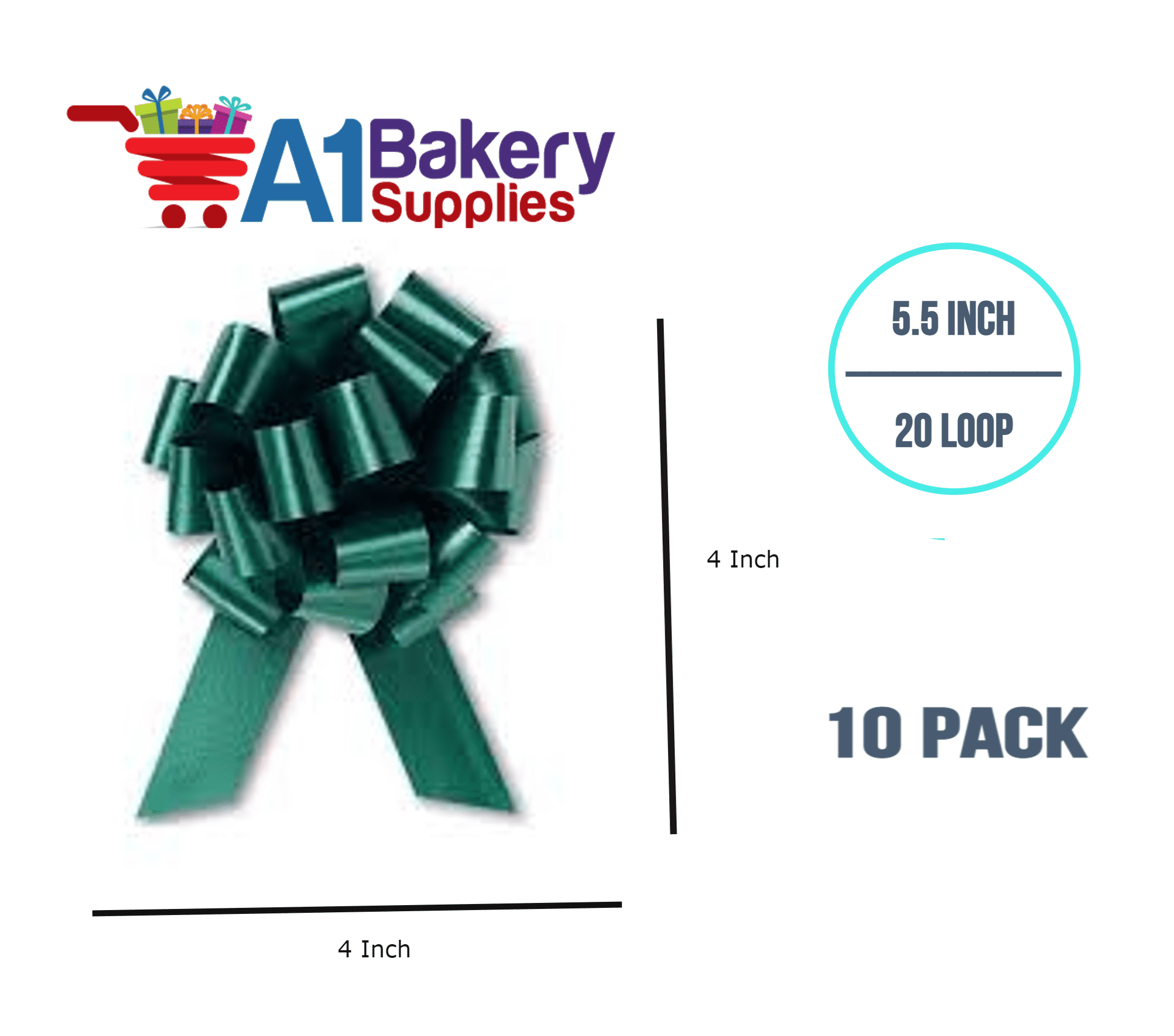Hunter Green Flora Satin Pull Bows – 5.5 Inch 20 Loops, 10-Pack | Easy ...