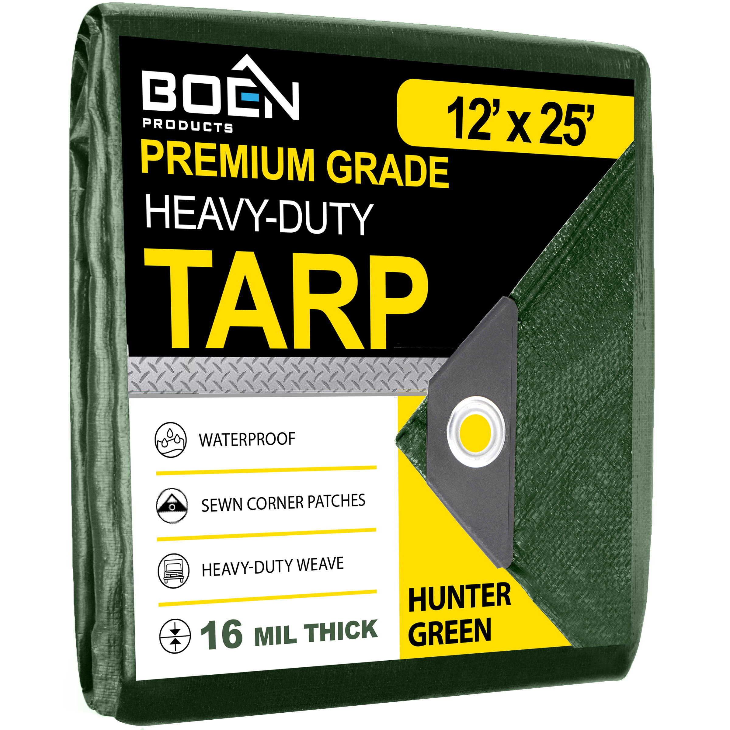 Hunter Green Large Ultra Heavy Duty Tarp 12' x 25', 16 Mil Thickness ...