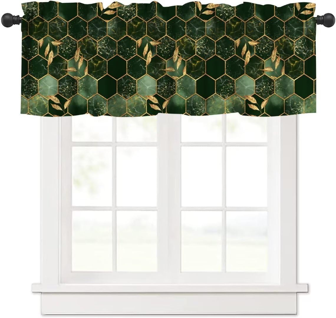 Hunter Green Marble Window Valance Curtain, Abstract Dark Green Marble ...