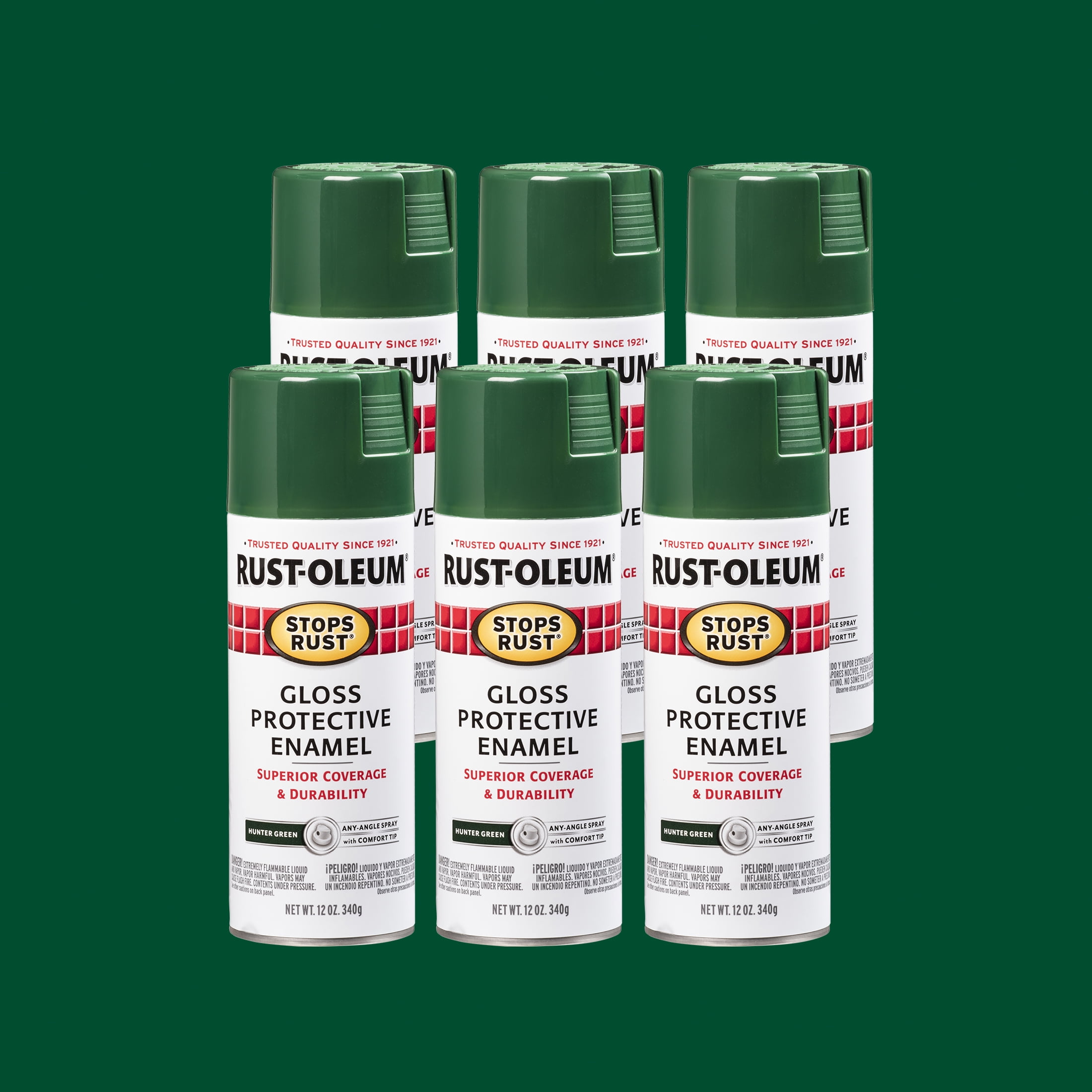 6 Pack, Hunter Green, Rust-Oleum Stops Rust Gloss Protective Enamel ...