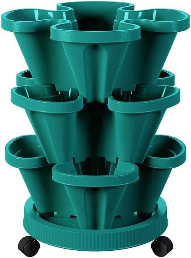 Hunter Green Strawberry Stacking Planters, Vertical Garden Tower, 3 ...