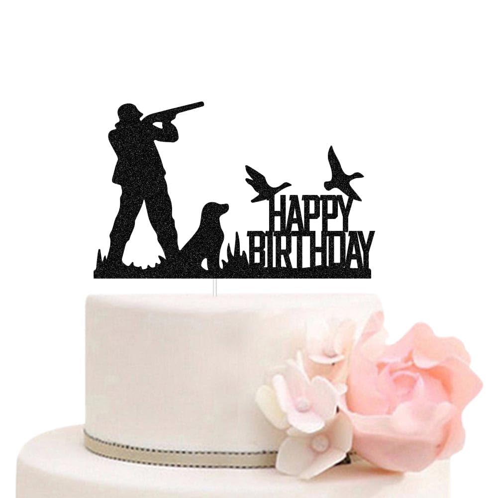 Hunter Happy BirthdayTRDN Cake Topper, Hunter With Gun & His Hunting ...