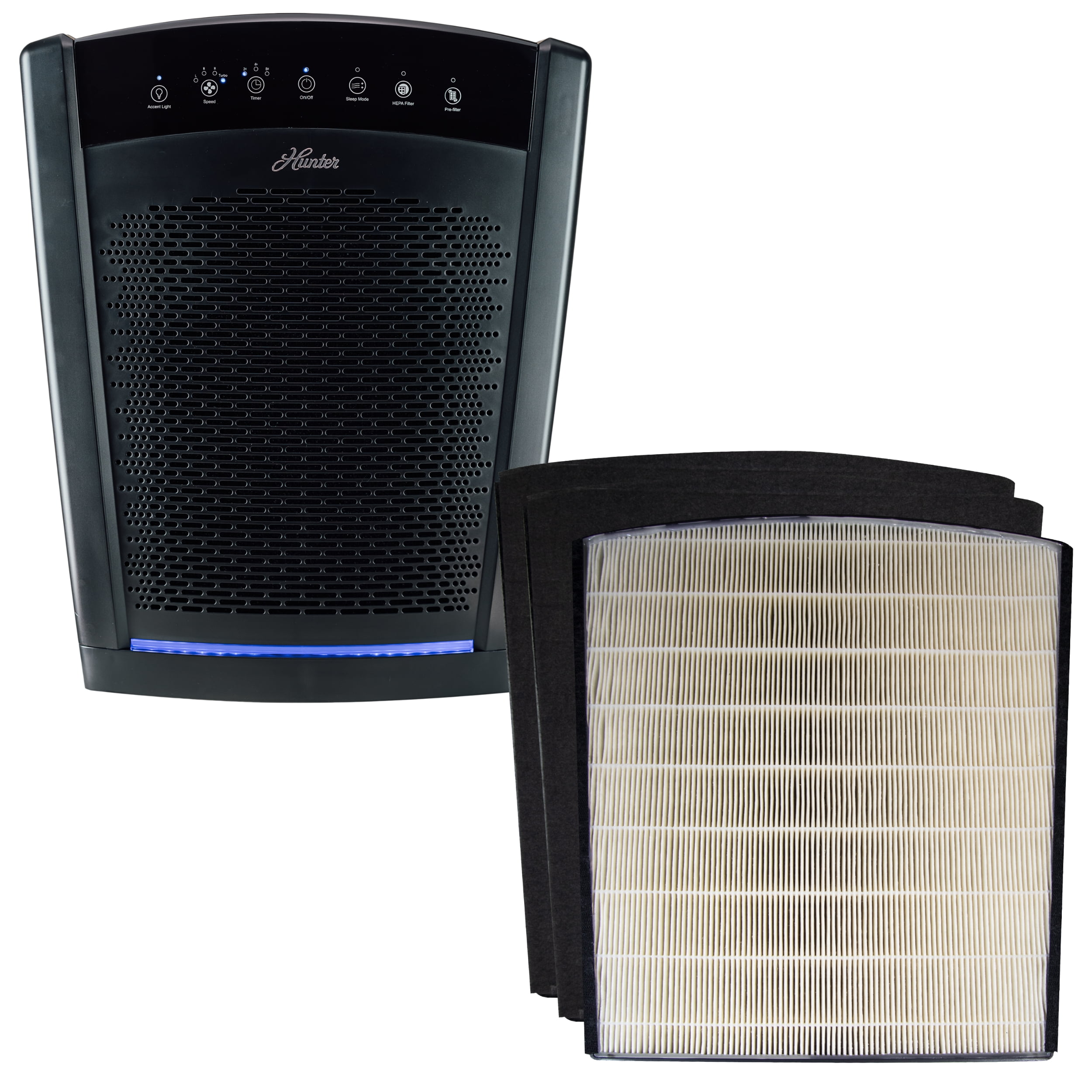 Hunter HP800 True HEPA Air Purifier Value Bundle w/Extra Filter, Black ...