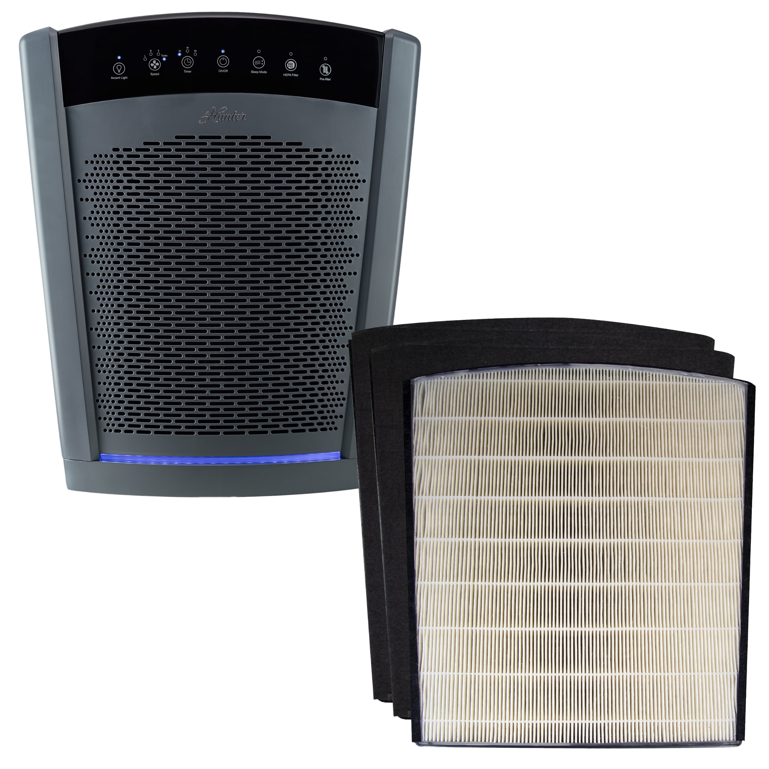 Hunter HP800 True HEPA Air Purifier Value Bundle w/Extra Filter, Gray ...