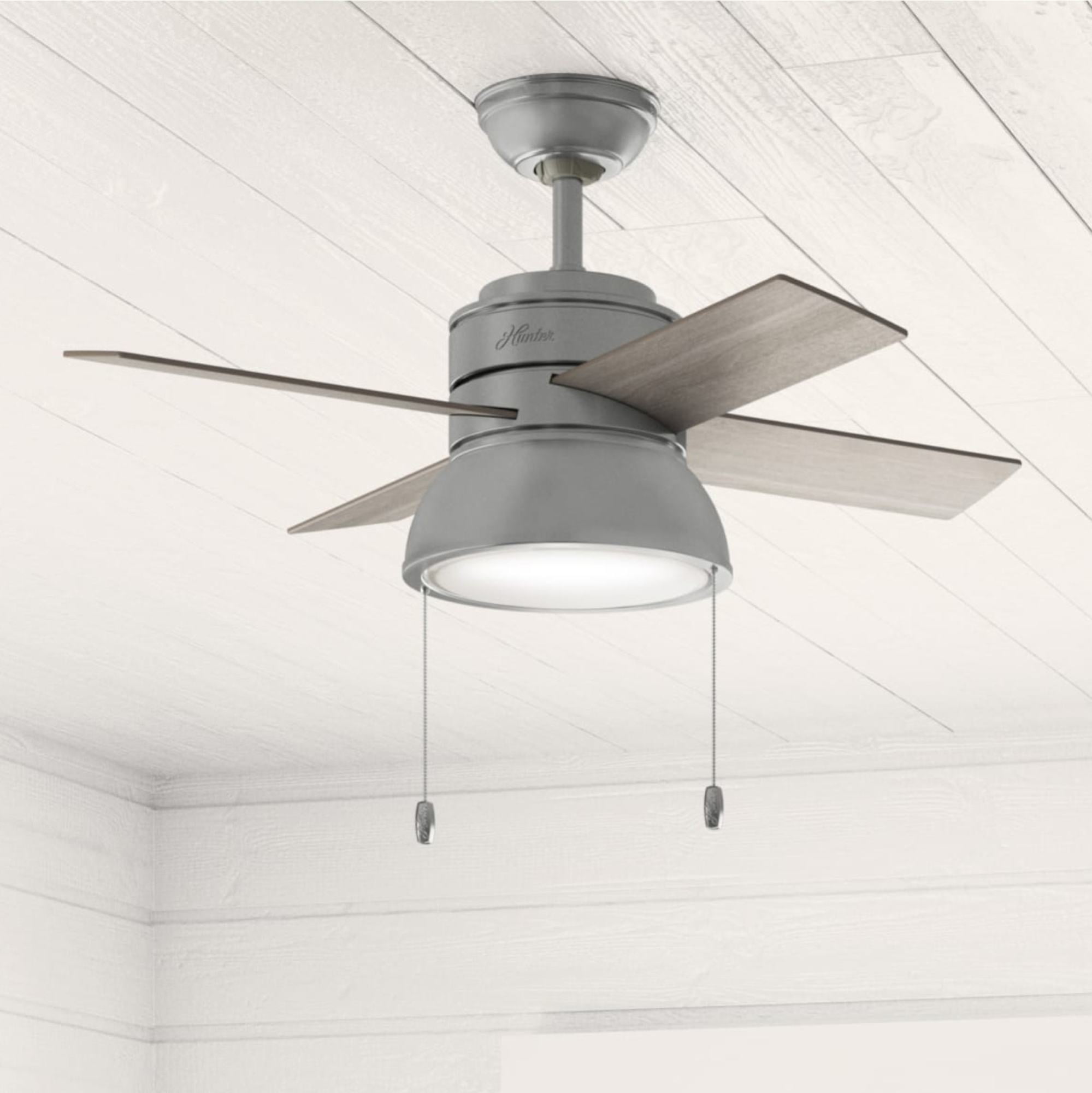 Hunter - Loki Indoor Ceiling Fan With Light, 36-inch, Matte Silver ...