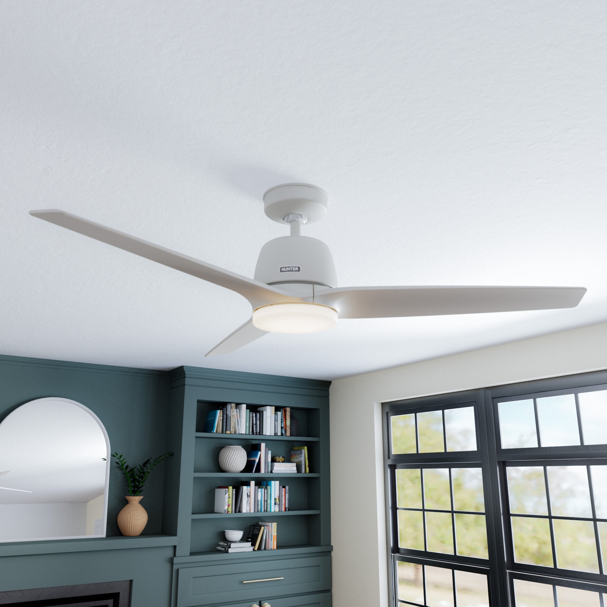 Hunter - Malden Indoor Ceiling Fan With Light, Remote, 52-inch, Matte White, Casual-style, 3 ...