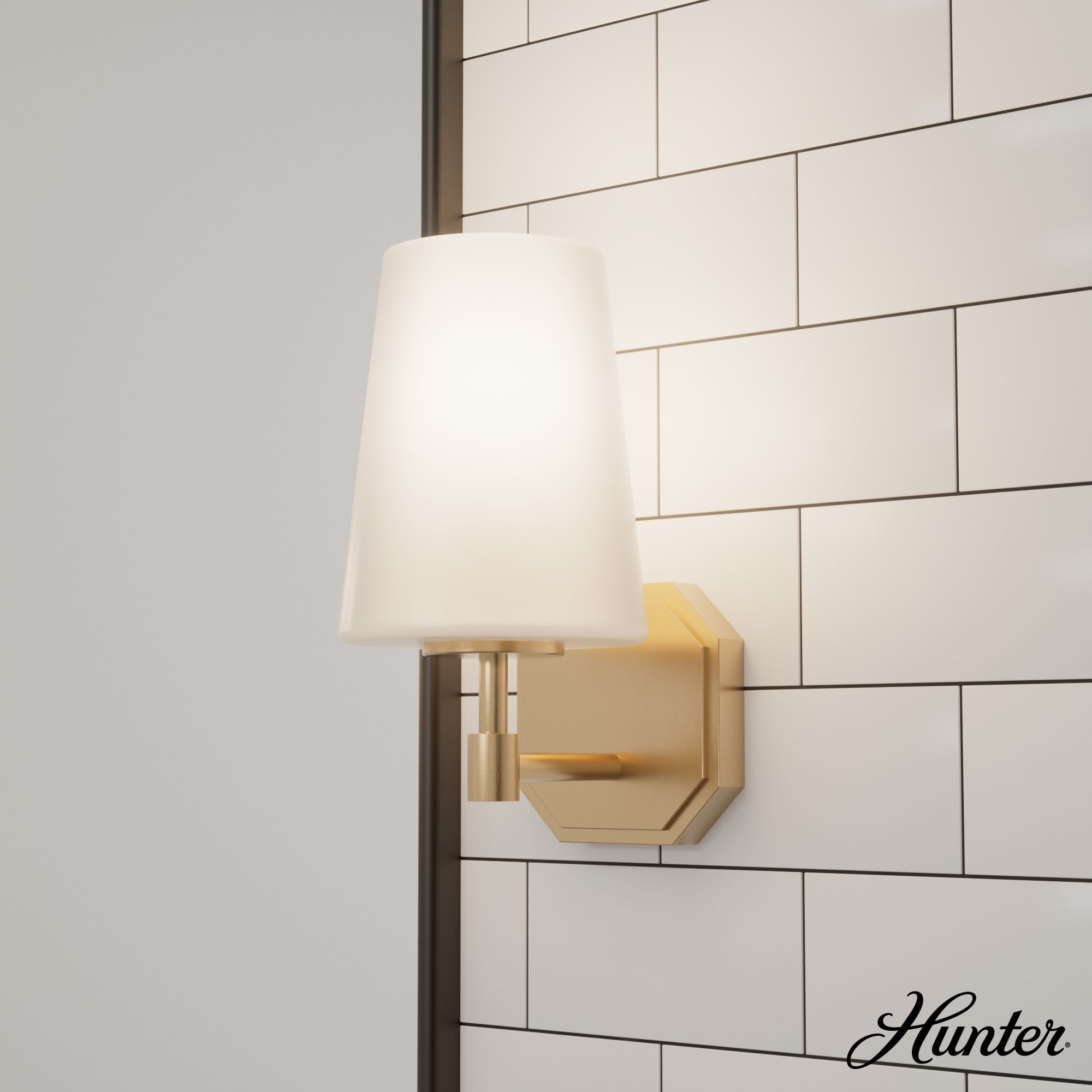Hunter Nolita Alturas Gold with Cased White Glass 1 Light Sconce Wall ...
