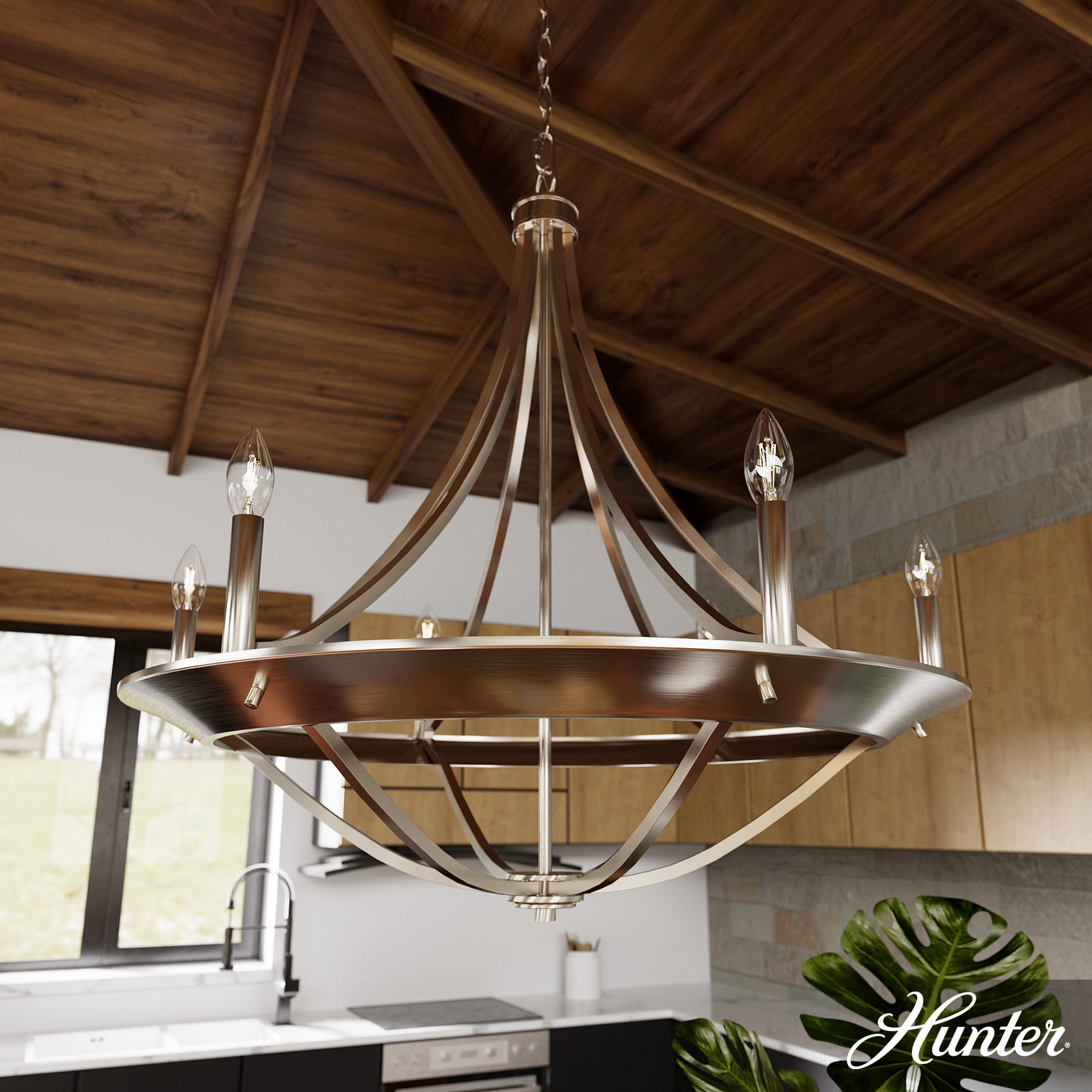 Hunter Perch Point Brushed Nickel 6 Light Chandelier Ceiling Light ...