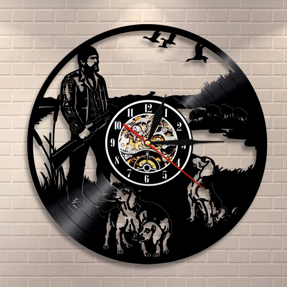 Hunter Rifle Dog Nature Ducks Vinyl Wall Clock,Vinyl Record Clock Wall ...
