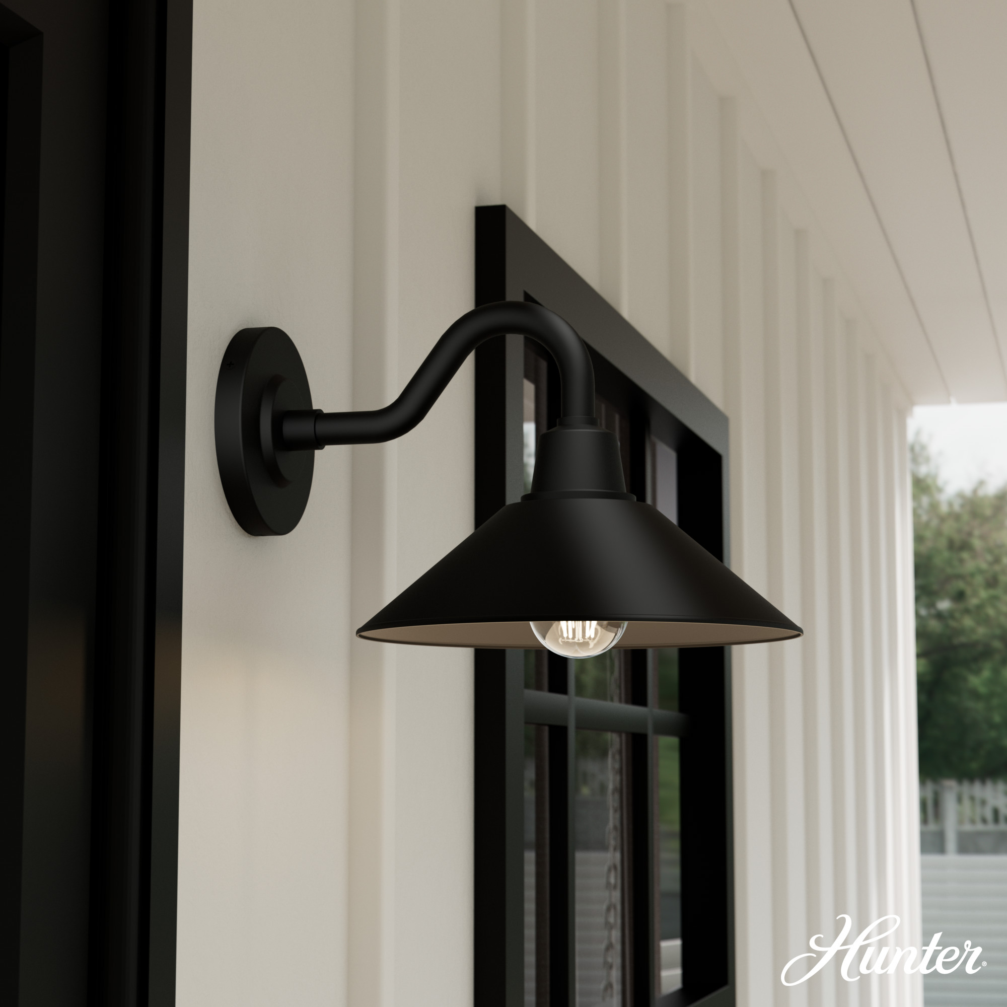 Hunter Skyflow Rustic Modern Matte Black Metal Cone Outdoor Small Wall ...