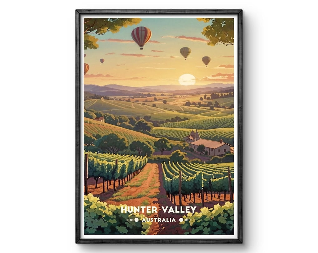 Hunter Valley Australia Vintage Poster - Stunning Vineyard And Hot Air ...