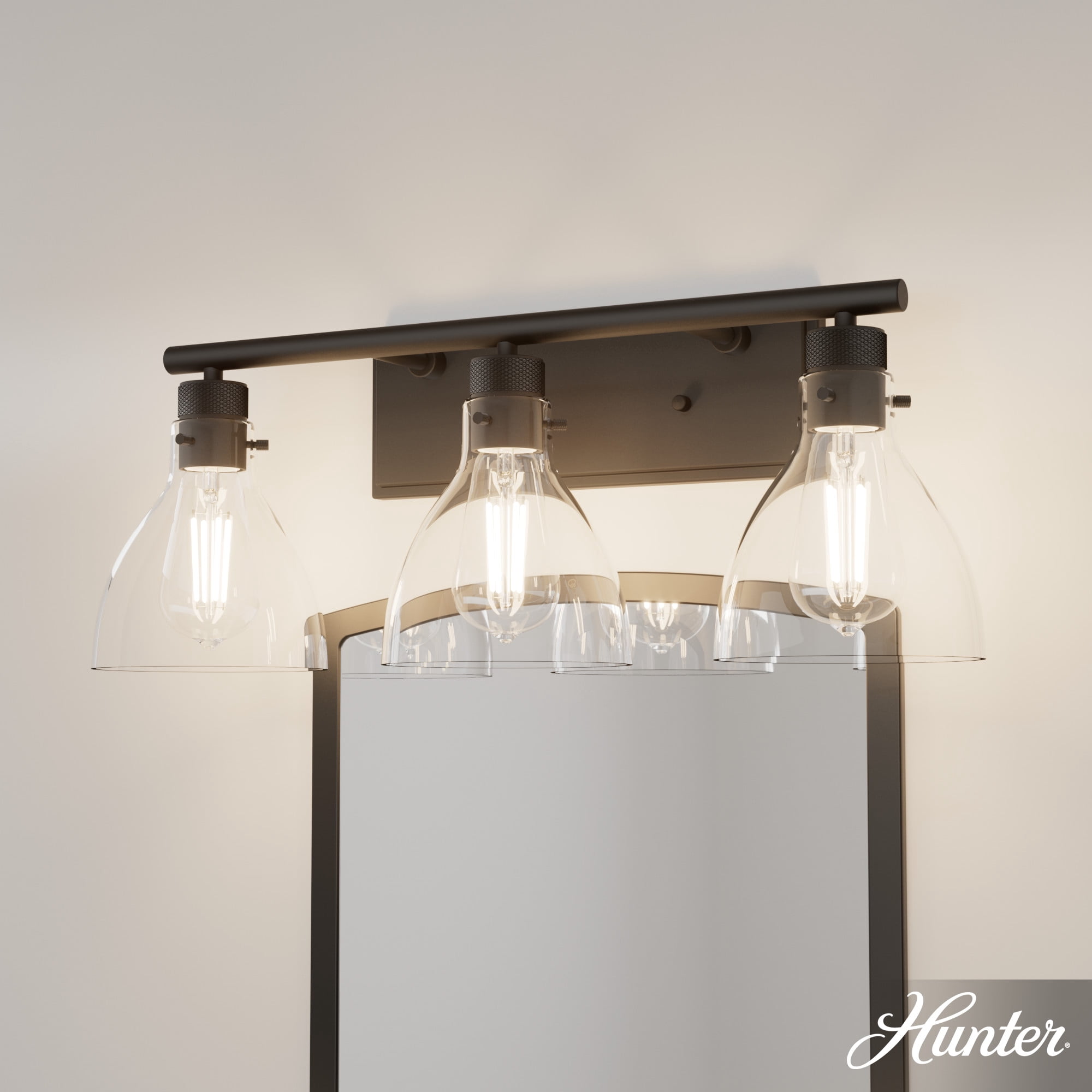 Hunter Van Nuys Matte Black with Clear Glass 3 Light Bathroom Vanity ...