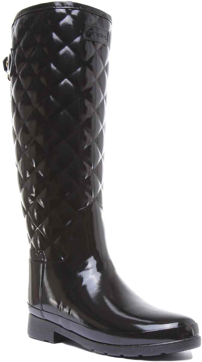 Hunter Women's Refined Gloss Quilted Tall Rain Boot In Black Size 8 ...