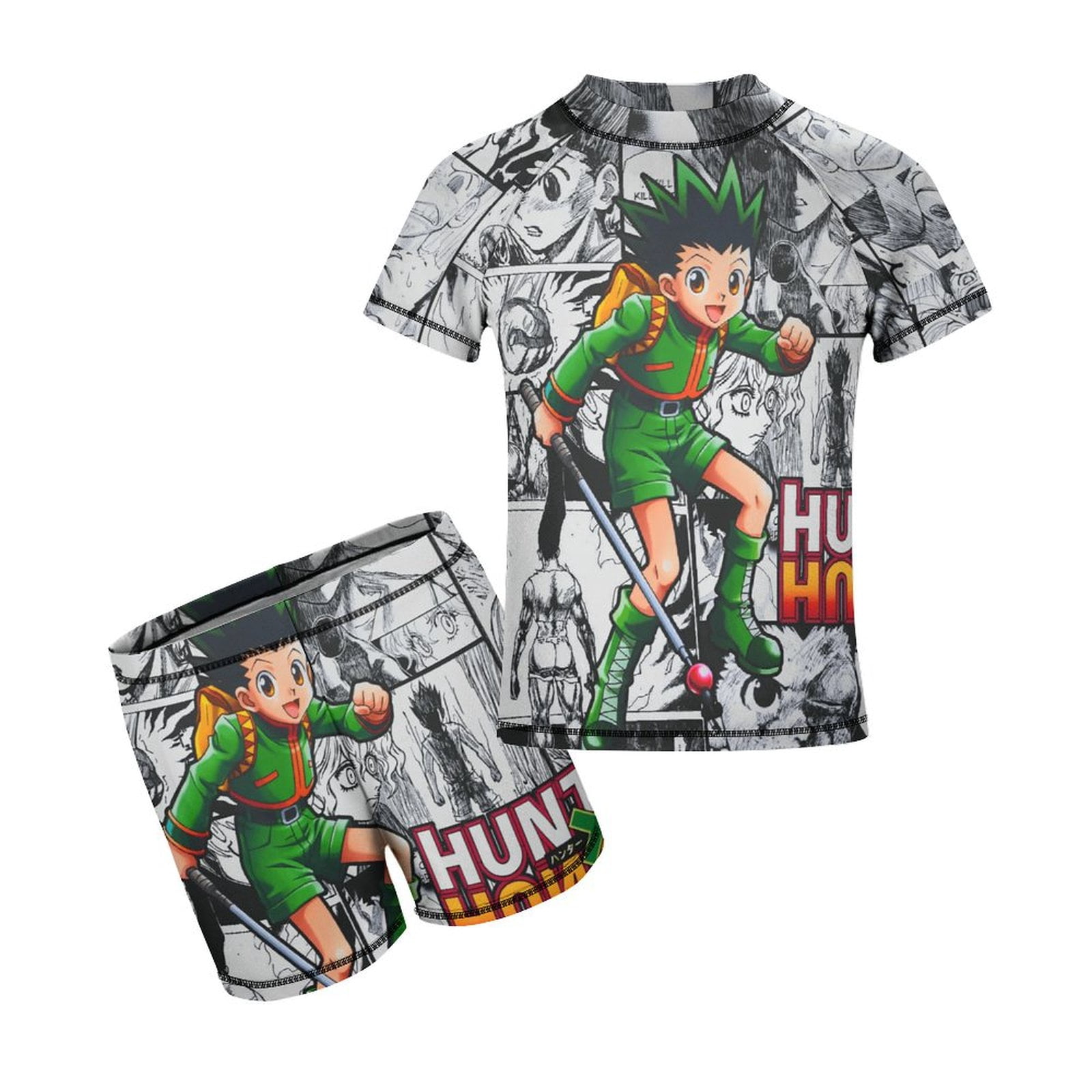 Hunter X Hunter Boys 2-Piece Swimsuit Set, Short Sleeve Rash Guard ...