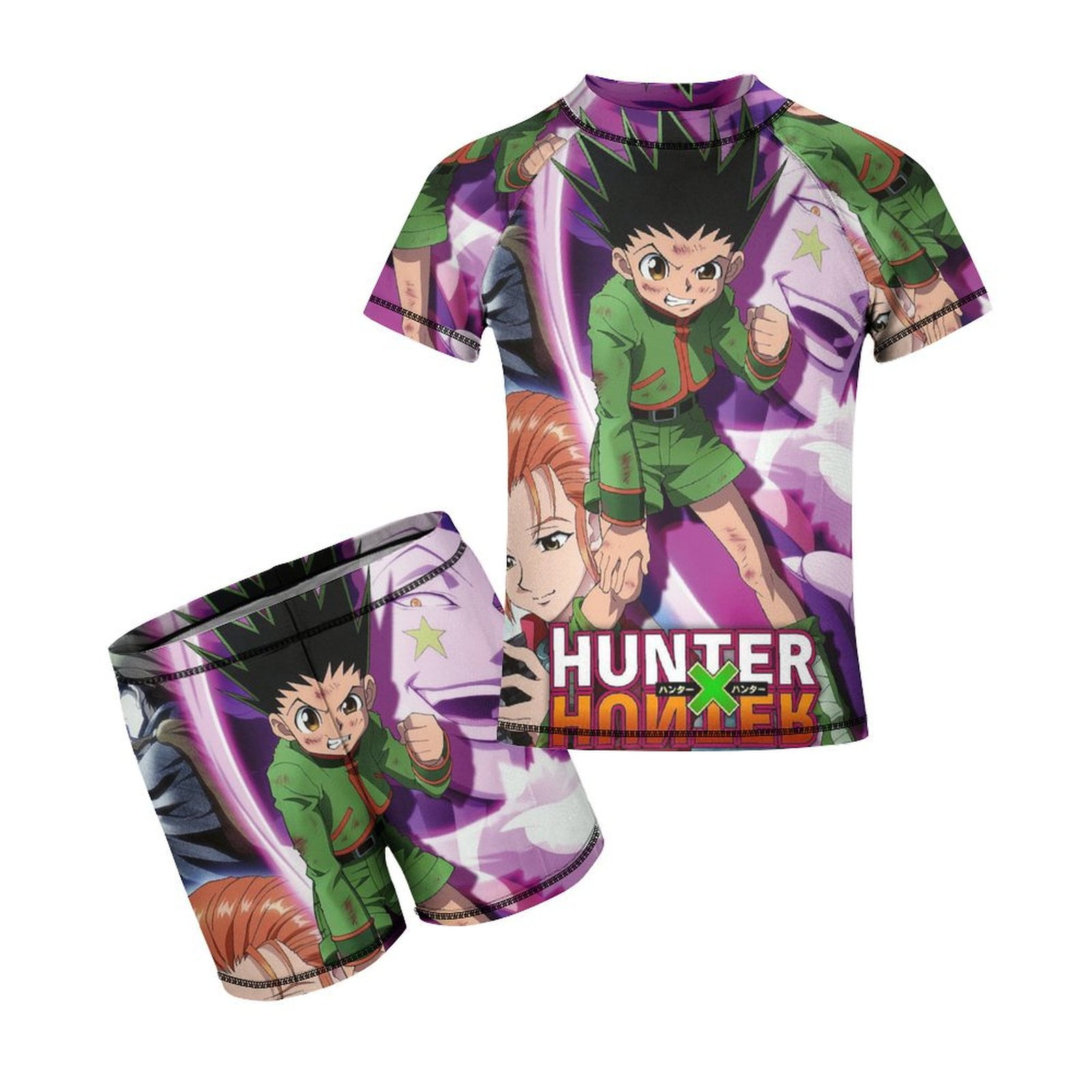 Hunter X Hunter Boys 2-Piece Swimsuit Set, Short Sleeve Rash Guard ...
