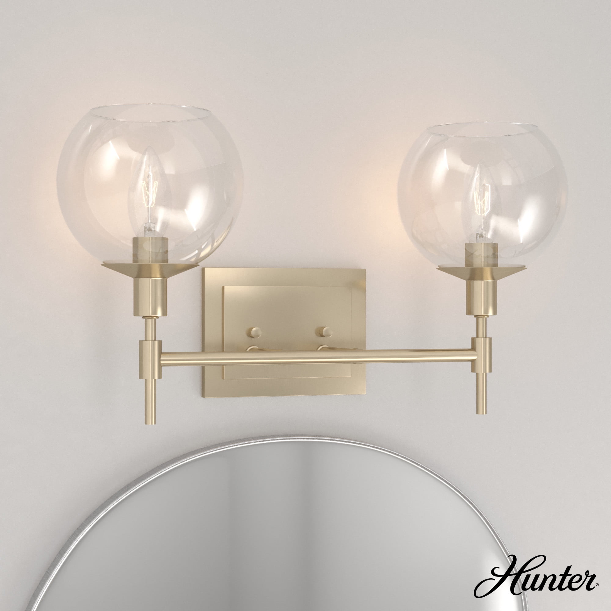 Hunter Xidane Alturas Gold with Clear Glass 2 Light Vanity Wall Light ...