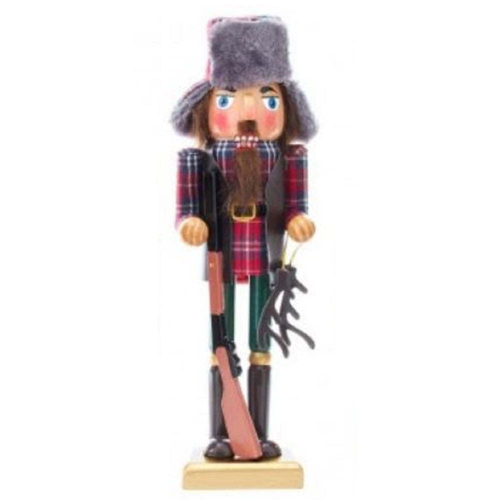 Hunter in Plaid Outfit with Antlers Wooden Christmas Nutcracker 10 Inch ...