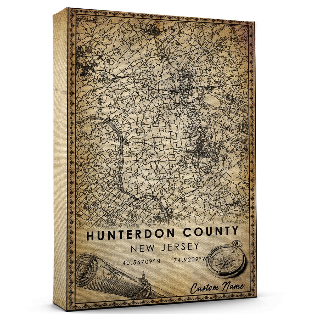 Hunterdon County Map Poster, New Jersey Map Art Poster, Canvas ...