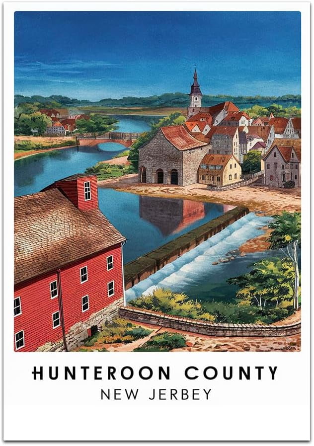 Hunterdon County Map Retro Style Travel Canvas, Hunterdon County Map ...