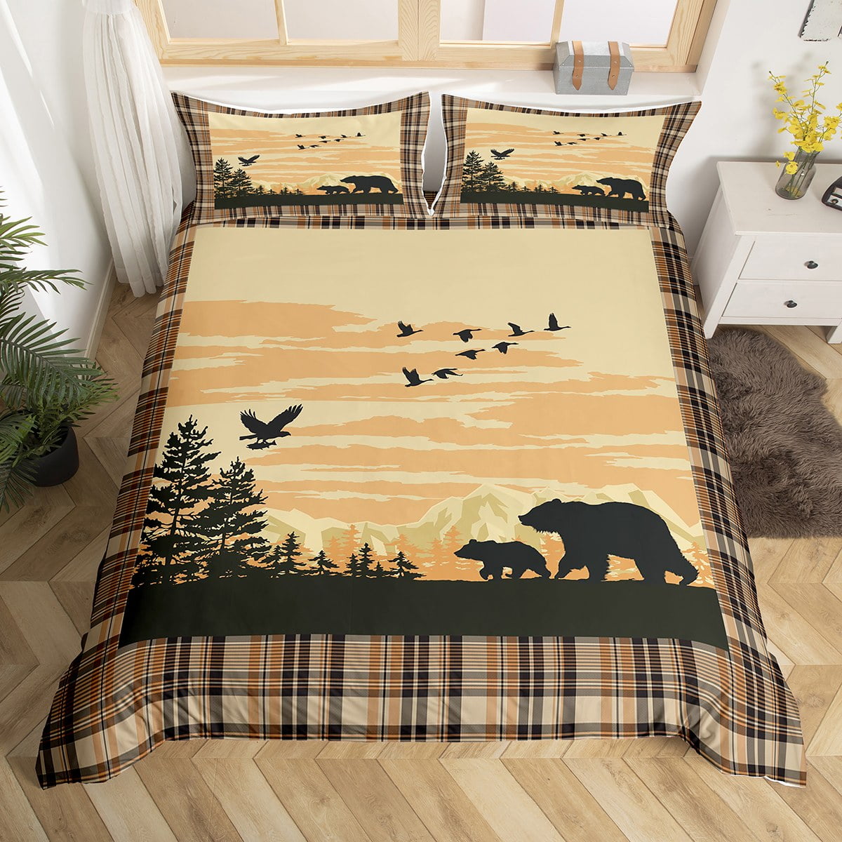 Hunting Bear Bedding Set for Kids Teens, Western Rustic Wildlife ...
