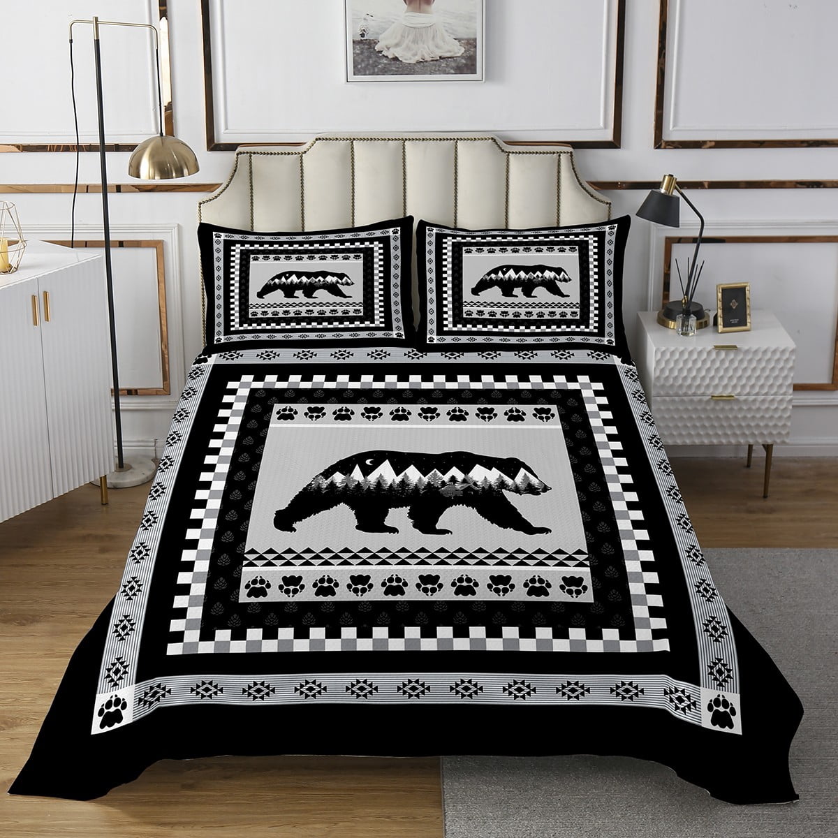 Hunting Bear Bedspread Sets Twin Size,Rustic Cabin Lodge Coverlet Set ...