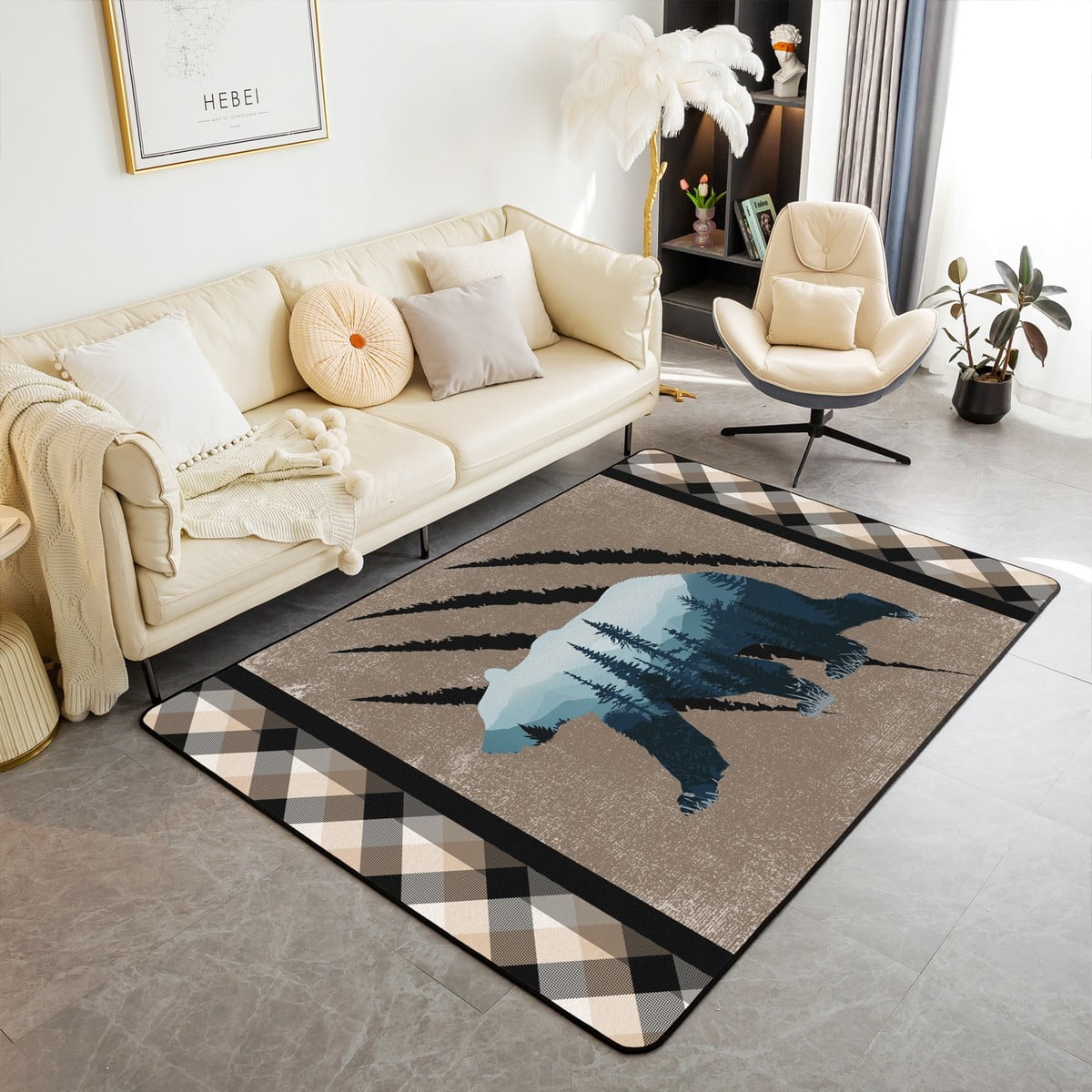 Hunting Bear Carpet,Safari Bear Area Rug 3'3" x 4'11",Jungle Animal ...