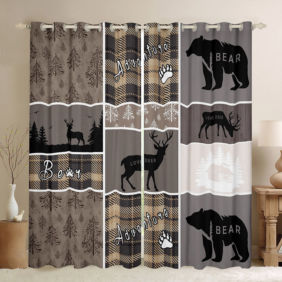 Hunting Bear Curtains For Boys, Rustic Cabin Lodge Blackout Curtains ...