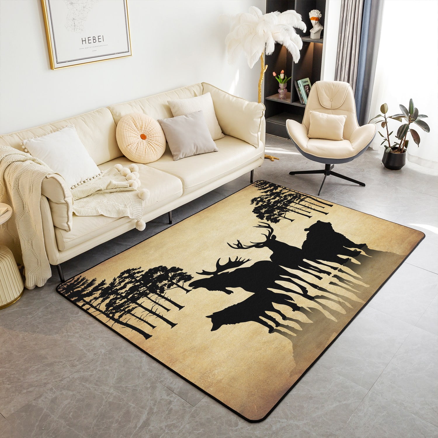 Hunting Bear Deer Living Room Rugs 3x5, Retro Rustic Cabin Area Rugs ...
