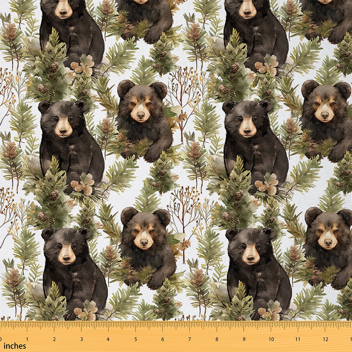Hunting Bear Fabric By The Yard,Woodland Animal Upholstery Fabric,Rustic Jungle Pine Trees ...