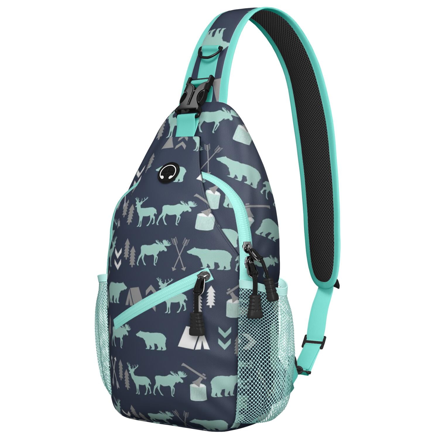 Hunting Bear Sling Backpack, Cute Brown Forest Bear Print Crossbody Bag ...