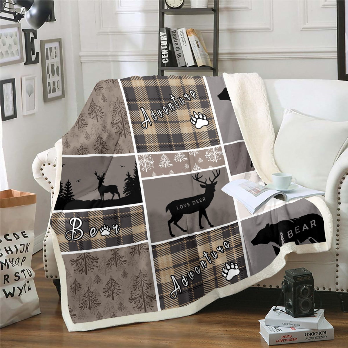 Hunting Bear Throw Blanket , Rustic Cabin Lodge Fleece Blanket Twin ...