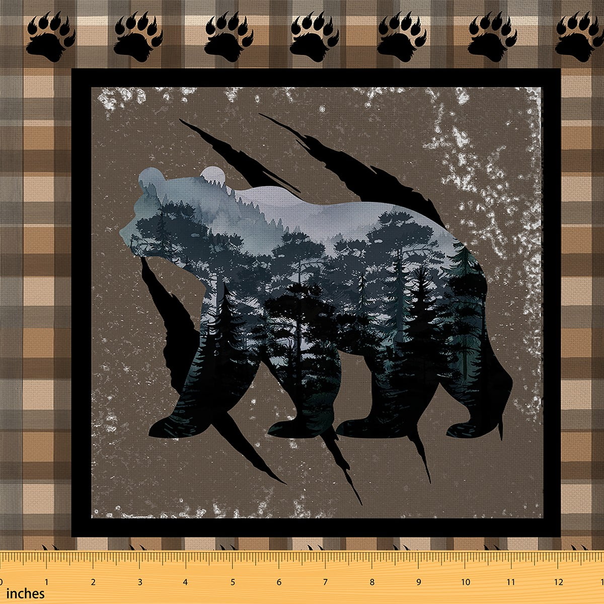 Hunting Bear Upholstery Fabric,Cabin Animal Fabric By The Yard,Retro Patchwork Plaid Decorative ...