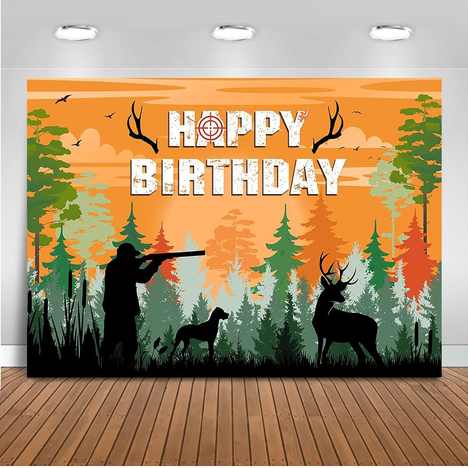 Hunting Birthday Backdrop Hunting Camo Happy Birthday Party Decorations ...