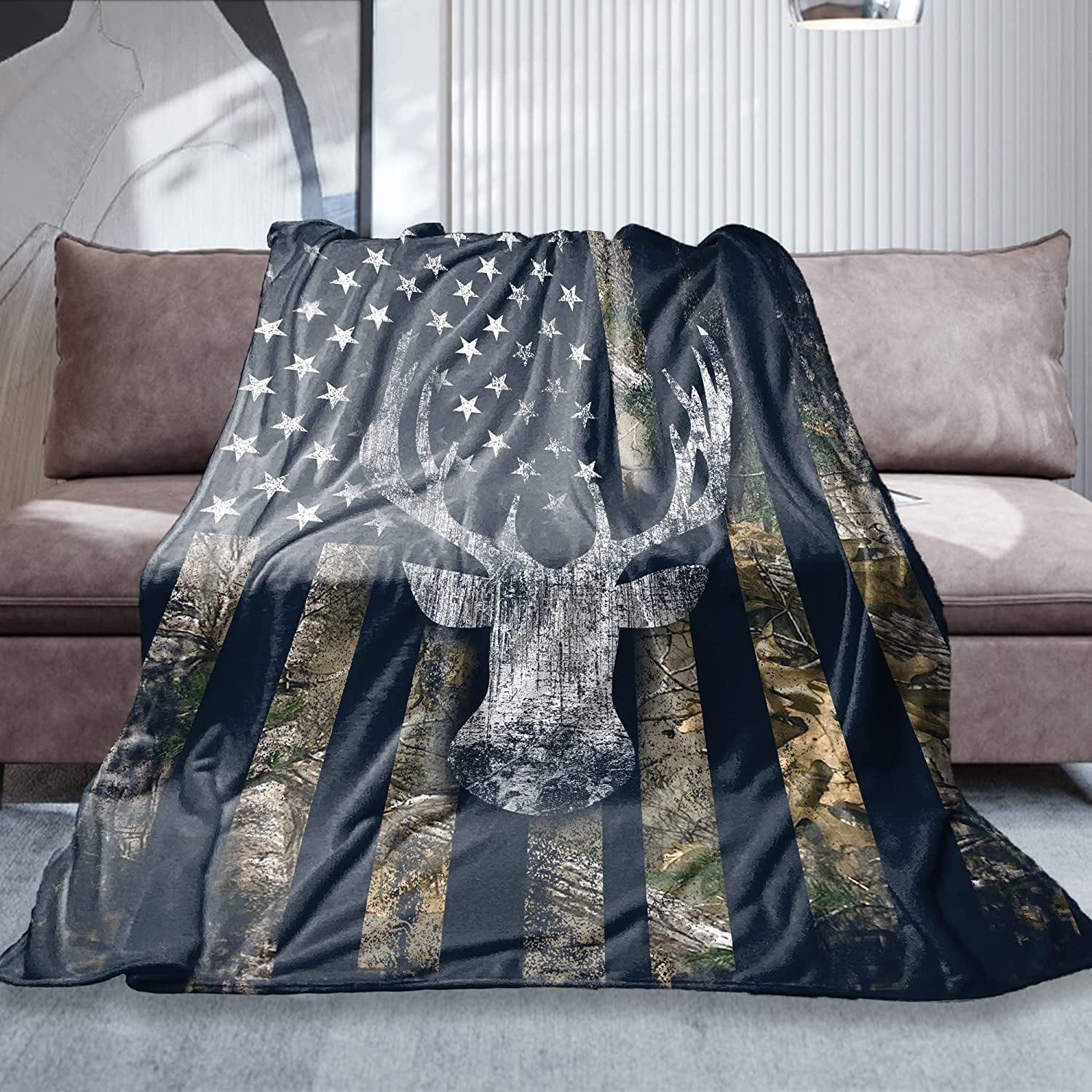 Hunting Blanket for Men Camo Buck Deer Throws Blanket Super Soft Cozy ...