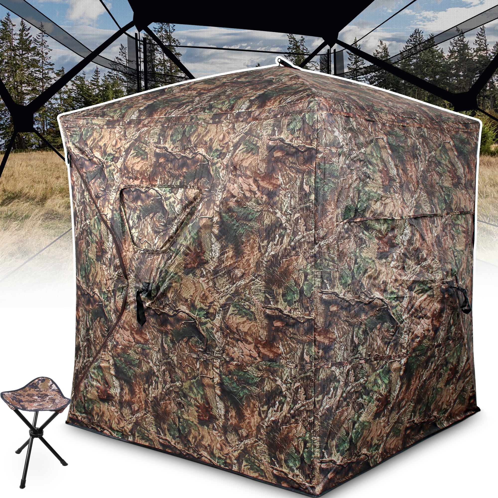 1-3 Person Hunting Blind with Stool, 270° See Through Pop Up Blinds for ...