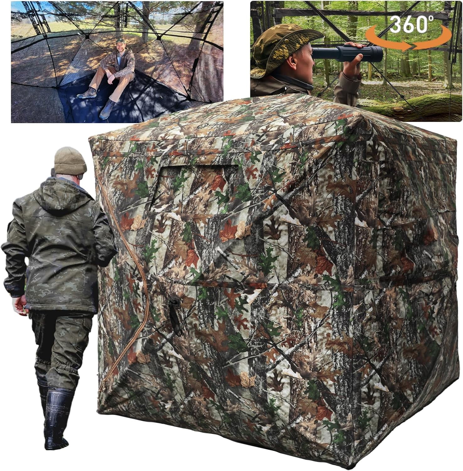 Hunting Blind with Floor Mat, 360 Degree See Through Ground Blind with ...