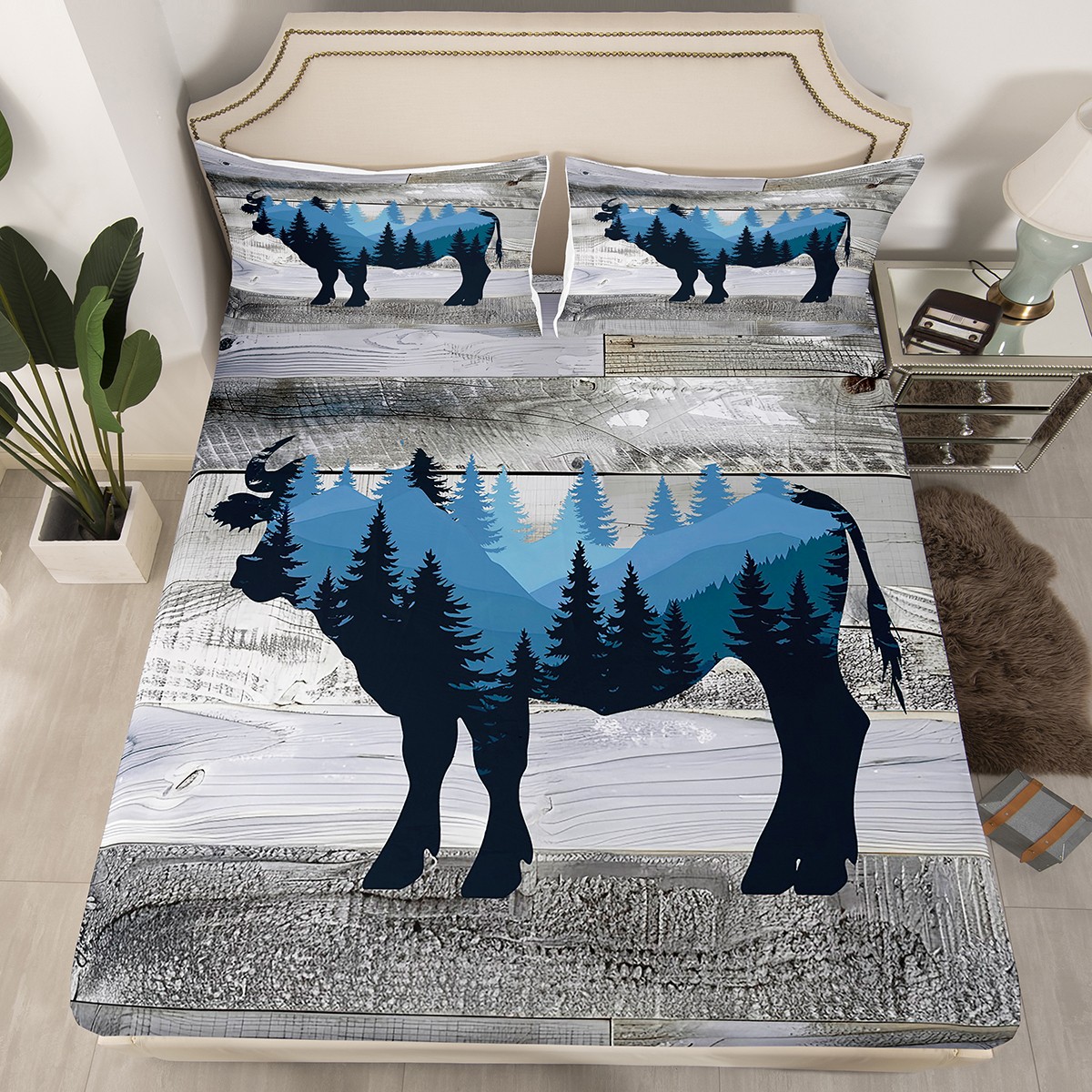 Hunting Bull Fitted Sheet Full Size, Wildlife Safari Ox Bed Sheets ...