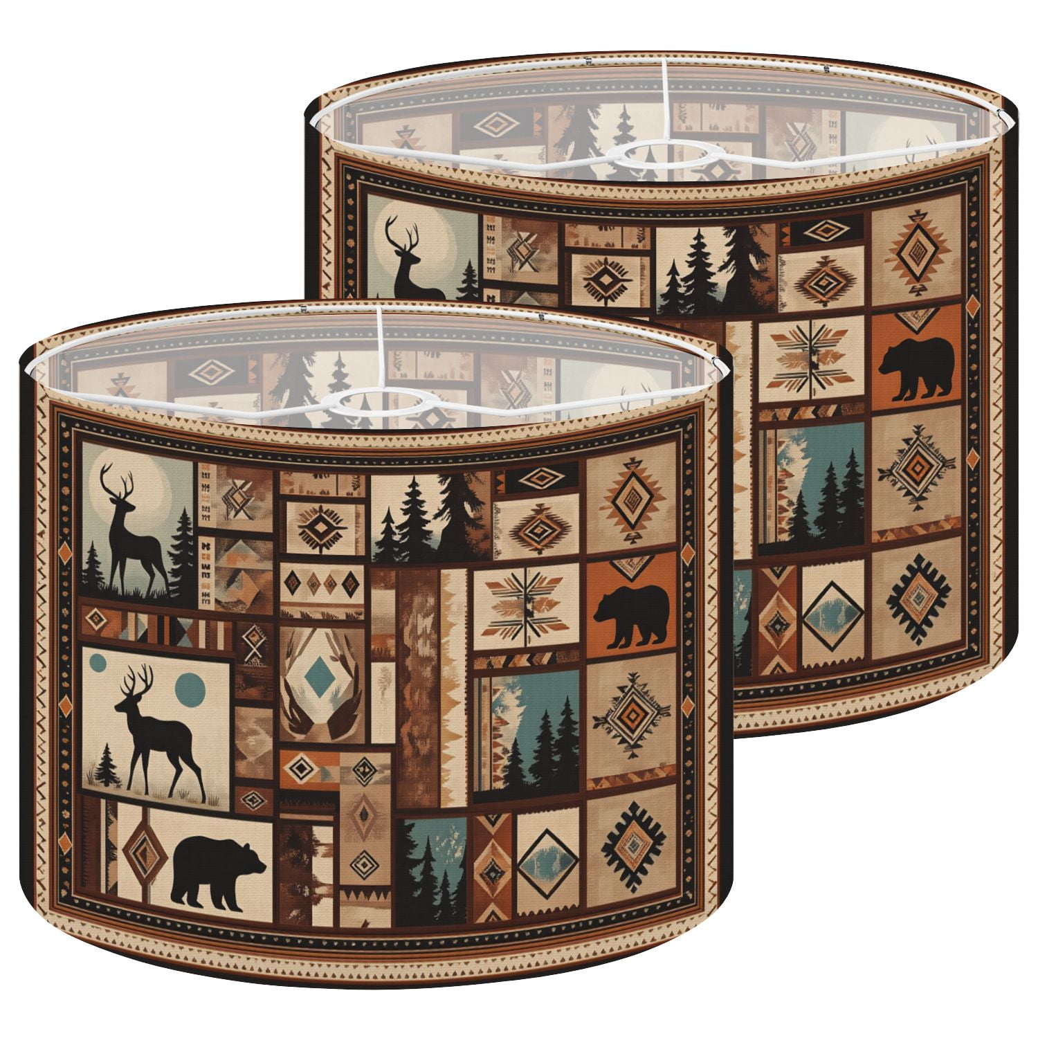 Hunting Cabin Lampshades 2 Pack Brown Wildlife Tribal Bear Vintage Deer ...