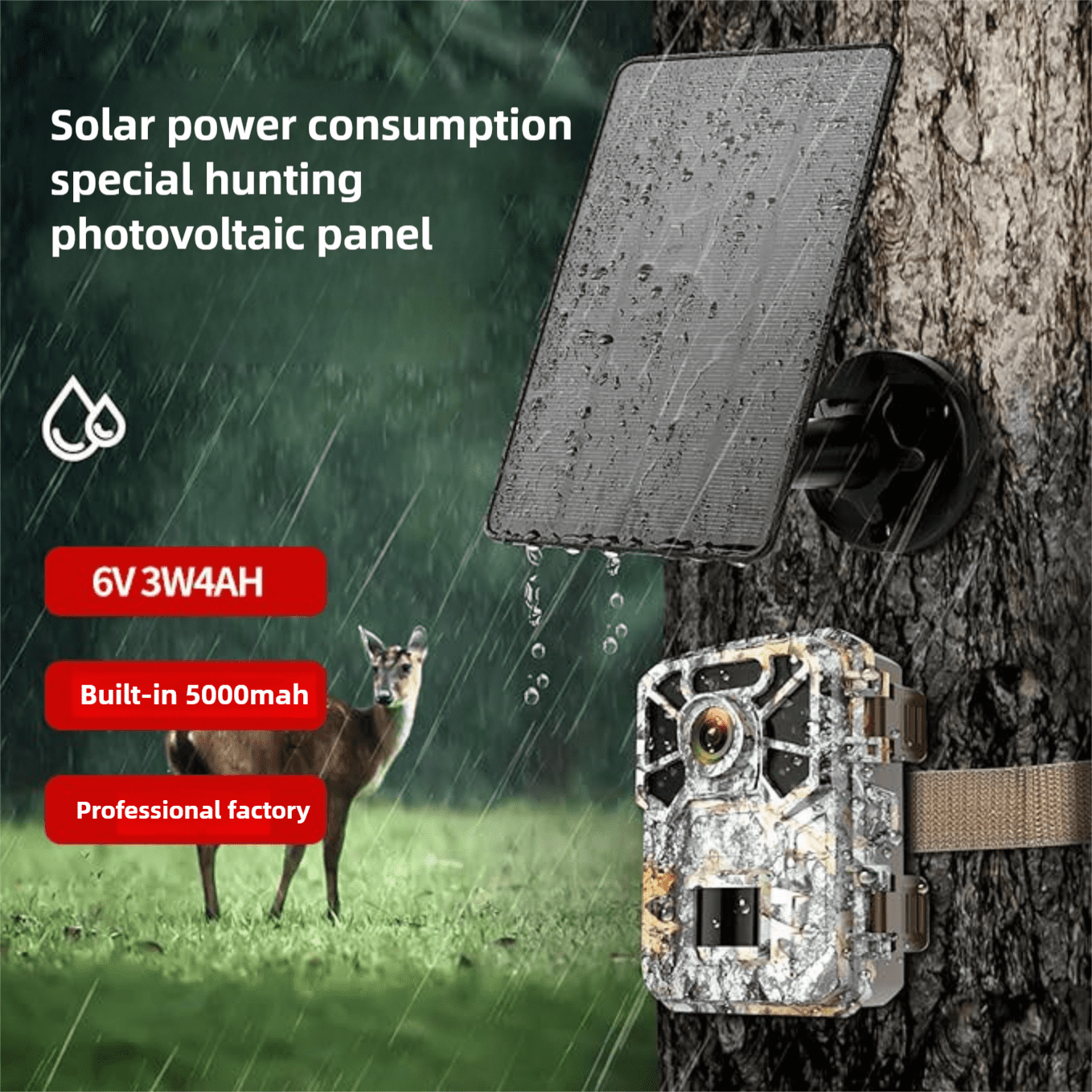 Hunting Camera Dual Voltage Solar Panel YN2-6V12V | IP66 Waterproof + 4000mAh Battery Storage ...