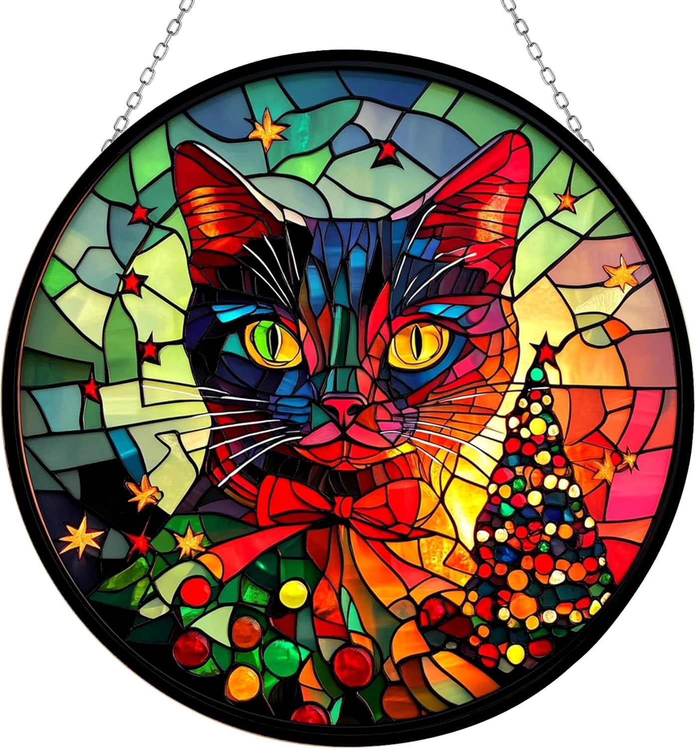 The Hunting Cat Pop Stained Glass Window Hanging by Clare Donovans ...
