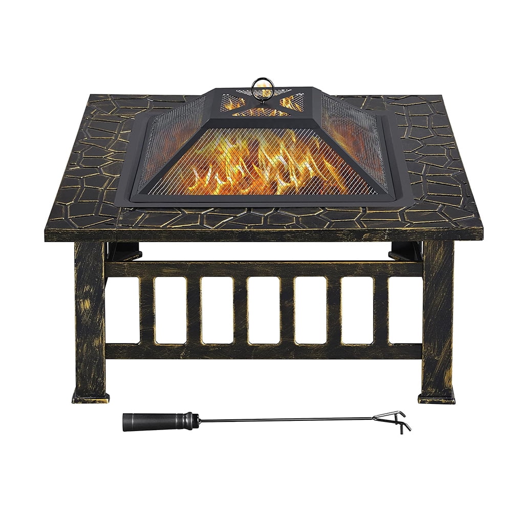 Outdoor Fire Pit Wood Burning 32in Multifunctional Firepits Table Patio ...
