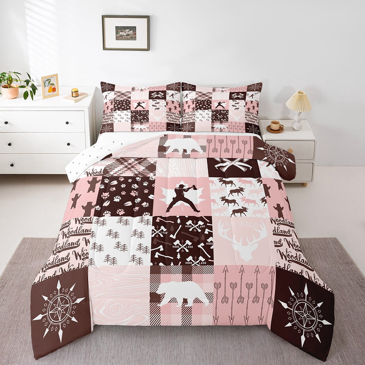 Hunting Comforter Set Full Bear Deer Bedding Wildlife Wood Plaid ...