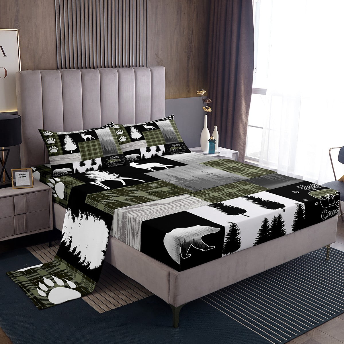 Hunting Deer Bear Bed Sheets Twin,Woodland Animal Rustic Cabin Sheet ...