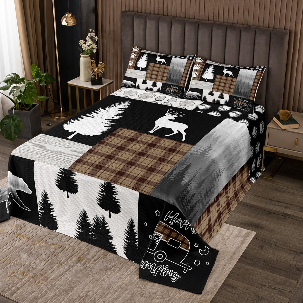 Hunting Deer Bear Bedspread Set Twin Size,Woodland Animal Rustic Cabin Quilt Set for Boys Girls ...