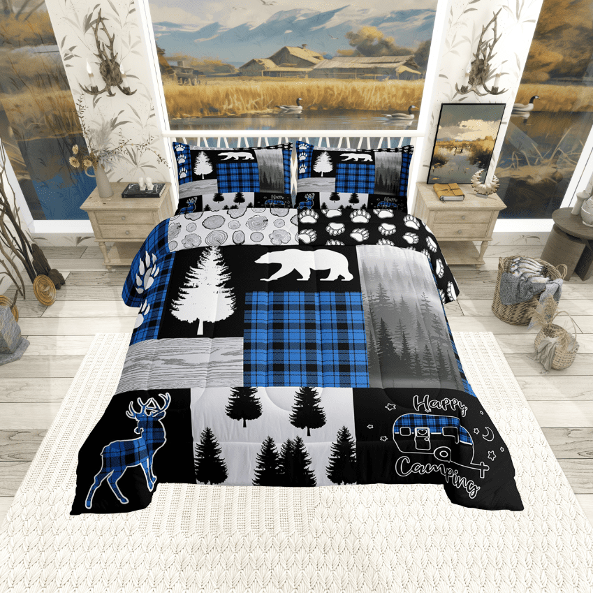 Hunting Deer Bear Comforter Set King Size,Woodland Animals Rustic Cabin ...