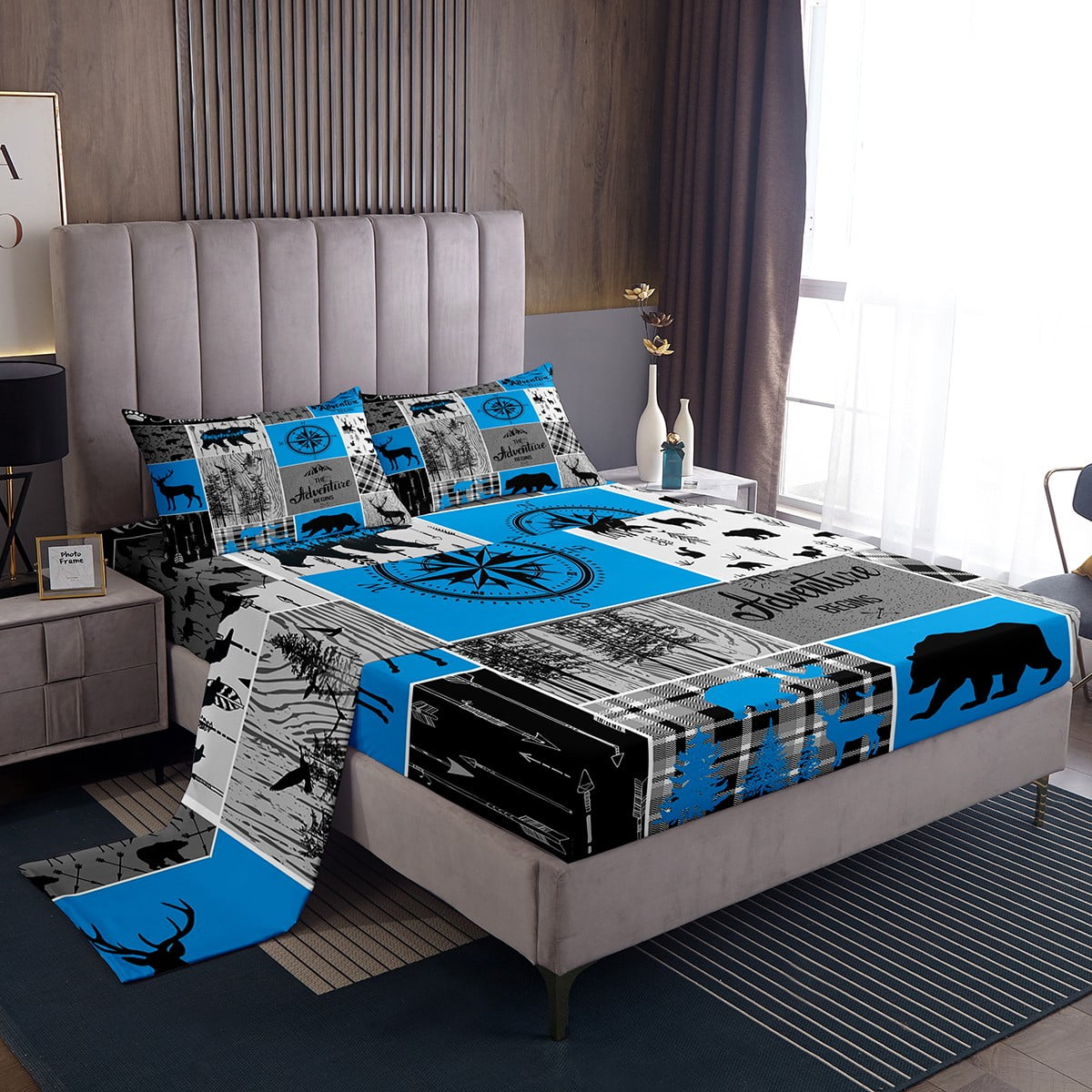 Hunting Deer Bear Sheet Set, Retro Rustic Farmhouse Bed Sheets Set ...