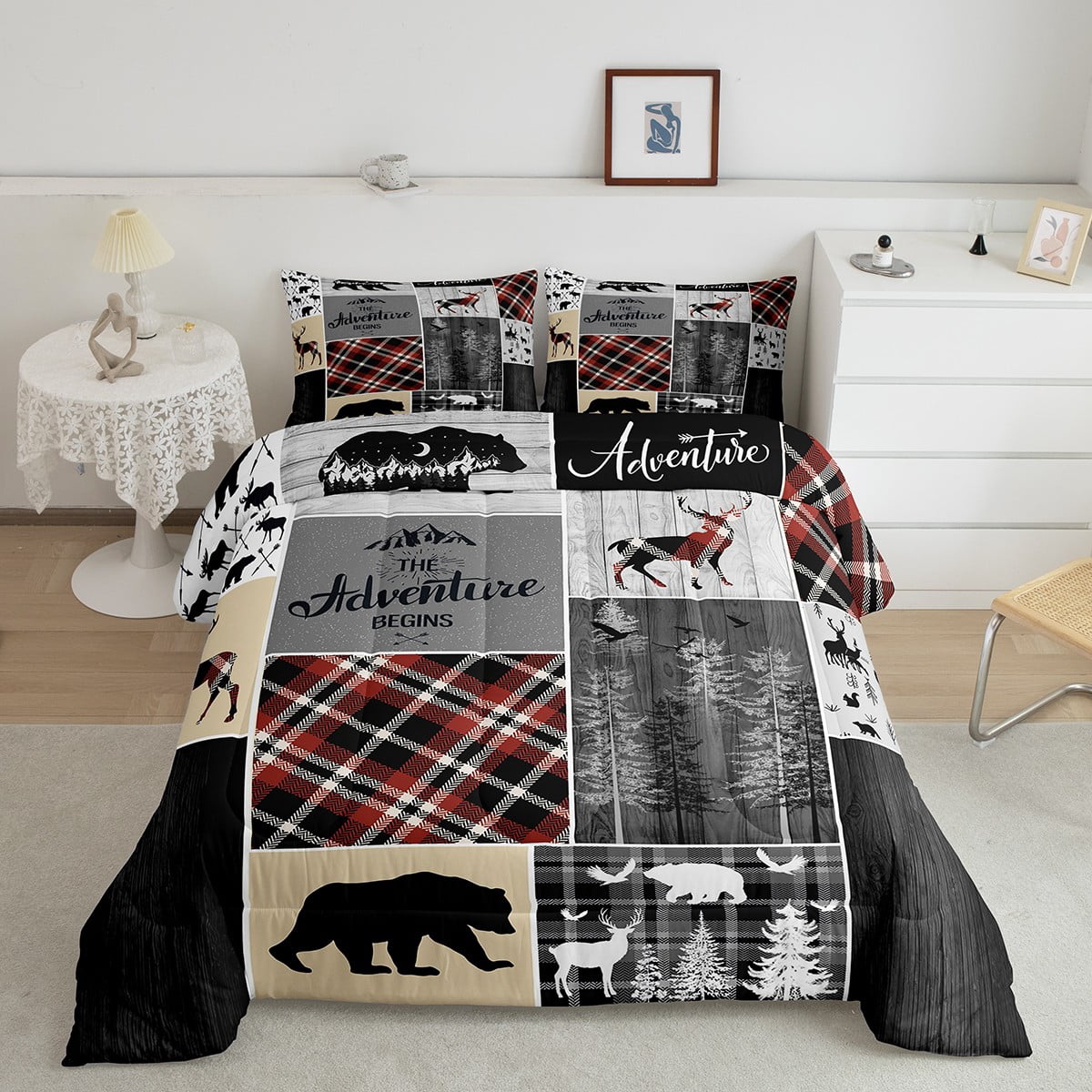 Hunting Deer Boys Bedding Sets King, Retro Rustic Farmhouse Comforter ...